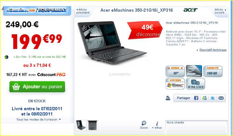 Netbook à moins de 200 euros