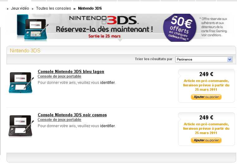Nintendo 3DS à moins de 200 euros à la fnac