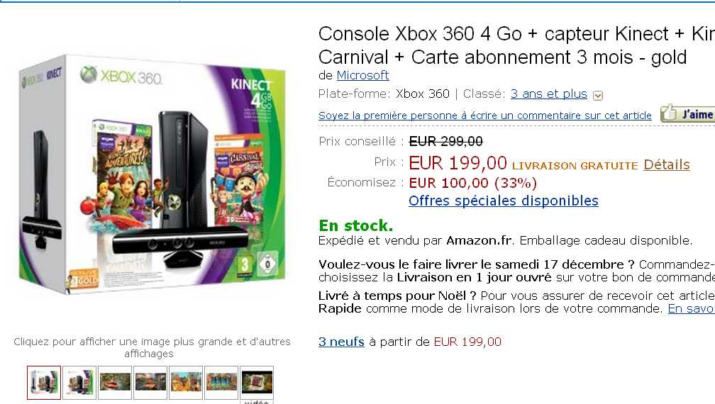 xbox360 4go kinect à moins de 200 euros