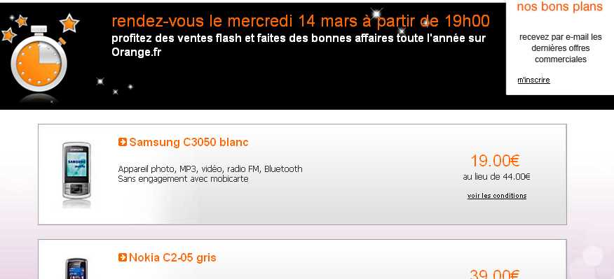 Mobile samsung C3050 à 19 euros en formule mobicarte