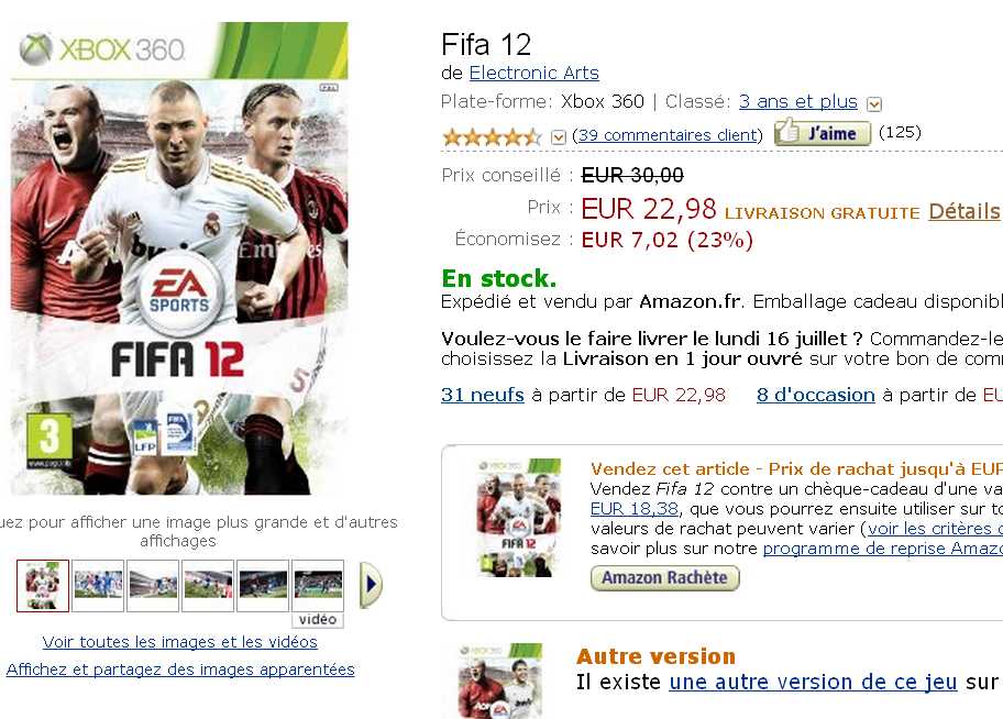 Jeu fifa12 pour xbox360 à moins de 23 euros port inclu