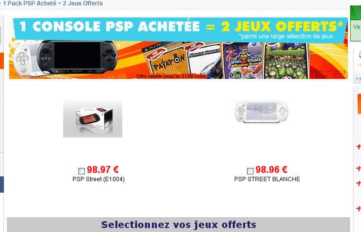 Console psp street avec 2 jeux pour moins de 100 euros