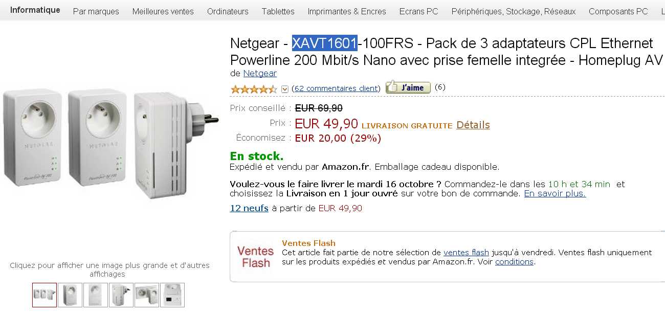 3 boitiers cpl 200mbits netgear à 49.9 euros port inclu