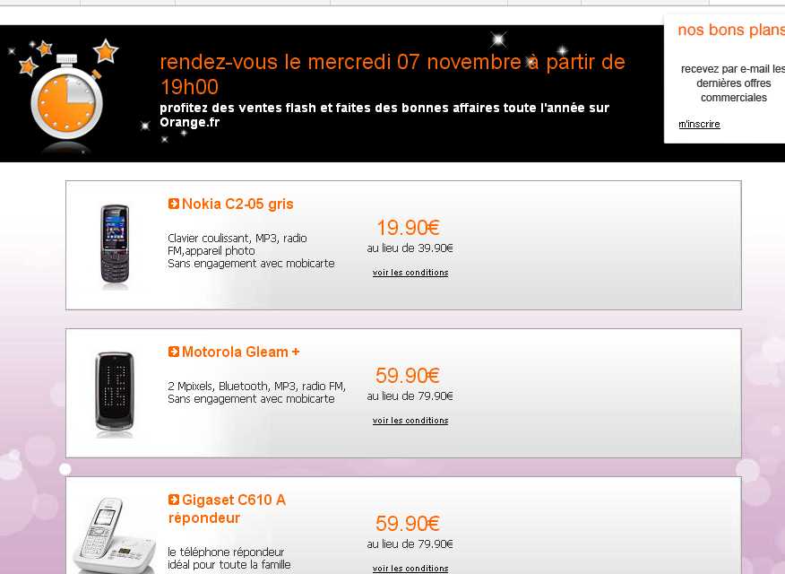 orange vente flash 7-8 novembre : nokia c2-05 à 19.9 , puce mobicarte à ...