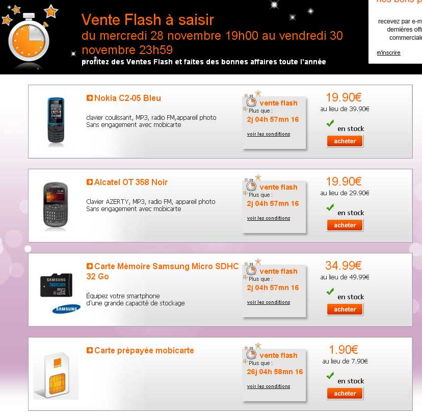 Vte flash orange jusqu'au 29/11 : 2 telephones à 19.90 euros et la puce ...