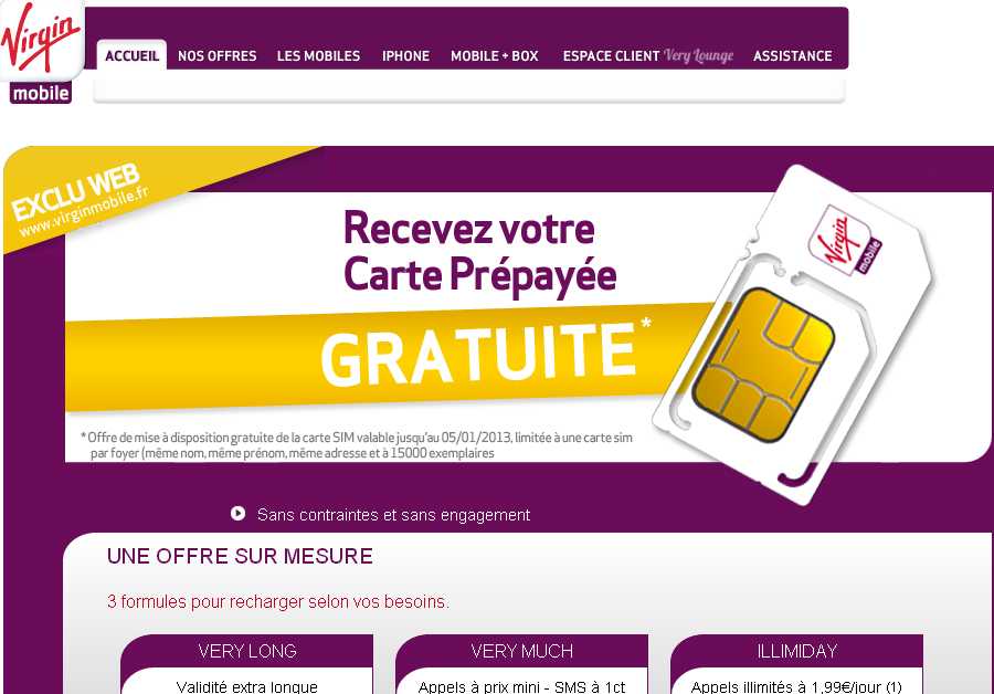 Puce sim prepayée virgin mobile gratuite