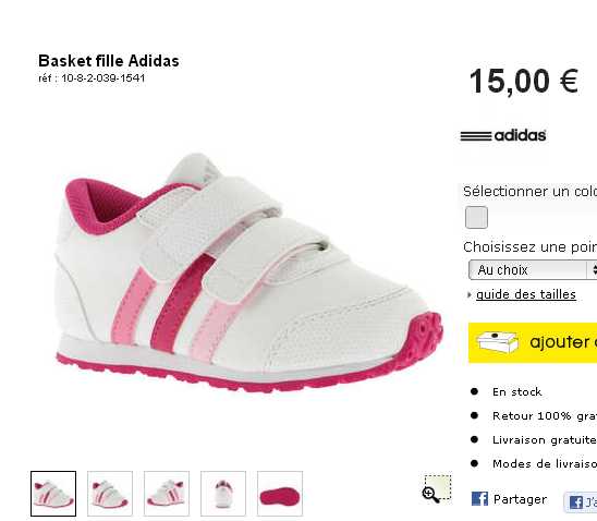 baskets adidas pour filles à 15 euros