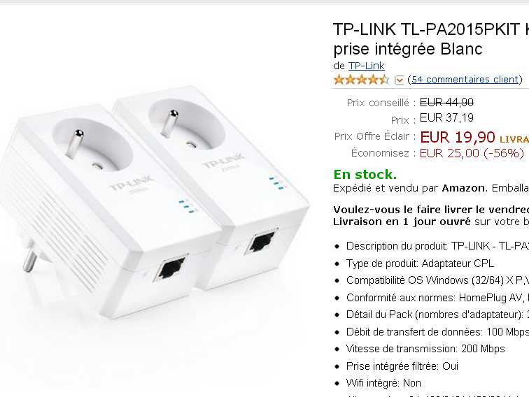 19.9 euros le lot de deux boitiers cpl avec prise femelle