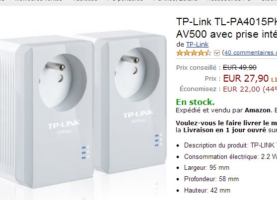 27.9 euros deux boitiers cpl 500 mbits