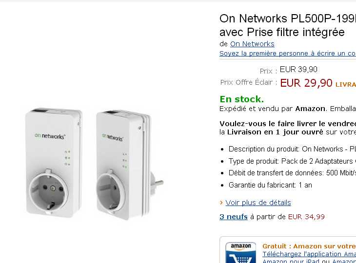 2 plugs cpl 500mbits avec prises femelles à moins de 30 euros