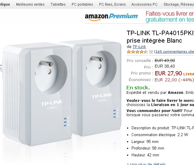 2 plugs cpl 500mbits avec prises femelles à moins de 28 euros