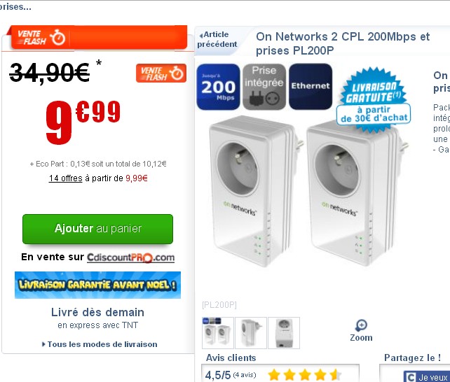 13 euros port inclus deux plugs cpl 200mbits avec prises femelles