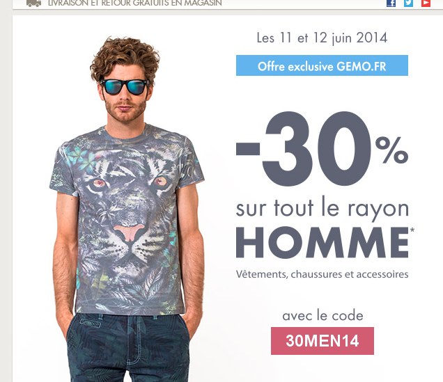 Gemo : 30 % sur le rayon hommes (vetements, chaussures ) - Bons plans ...