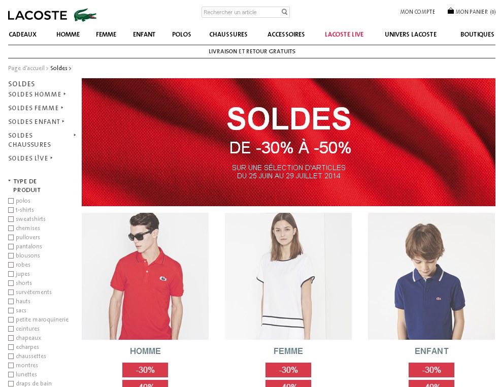 Soldes sur le site lacoste