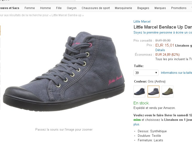 Baskets little marcel montantes à 15 euros