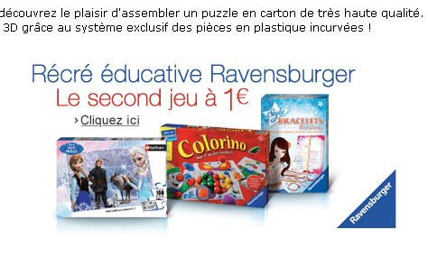 offre ravensburger: deuxiemes jeu ou puzzle remboursé moins 1 euro