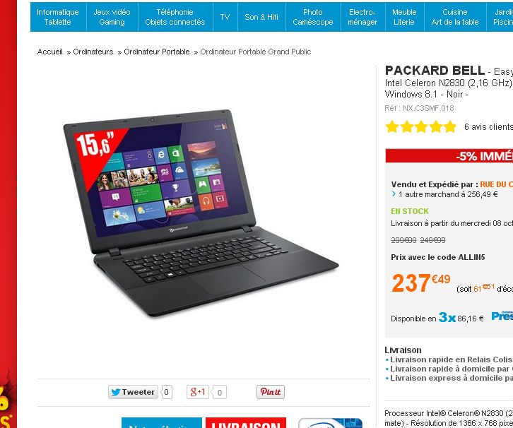 237 euros un pc portable 15 pouces
