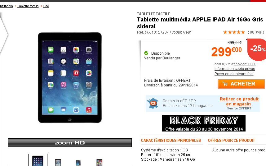 Ipad Air 16go wifi à moins de 300 euros