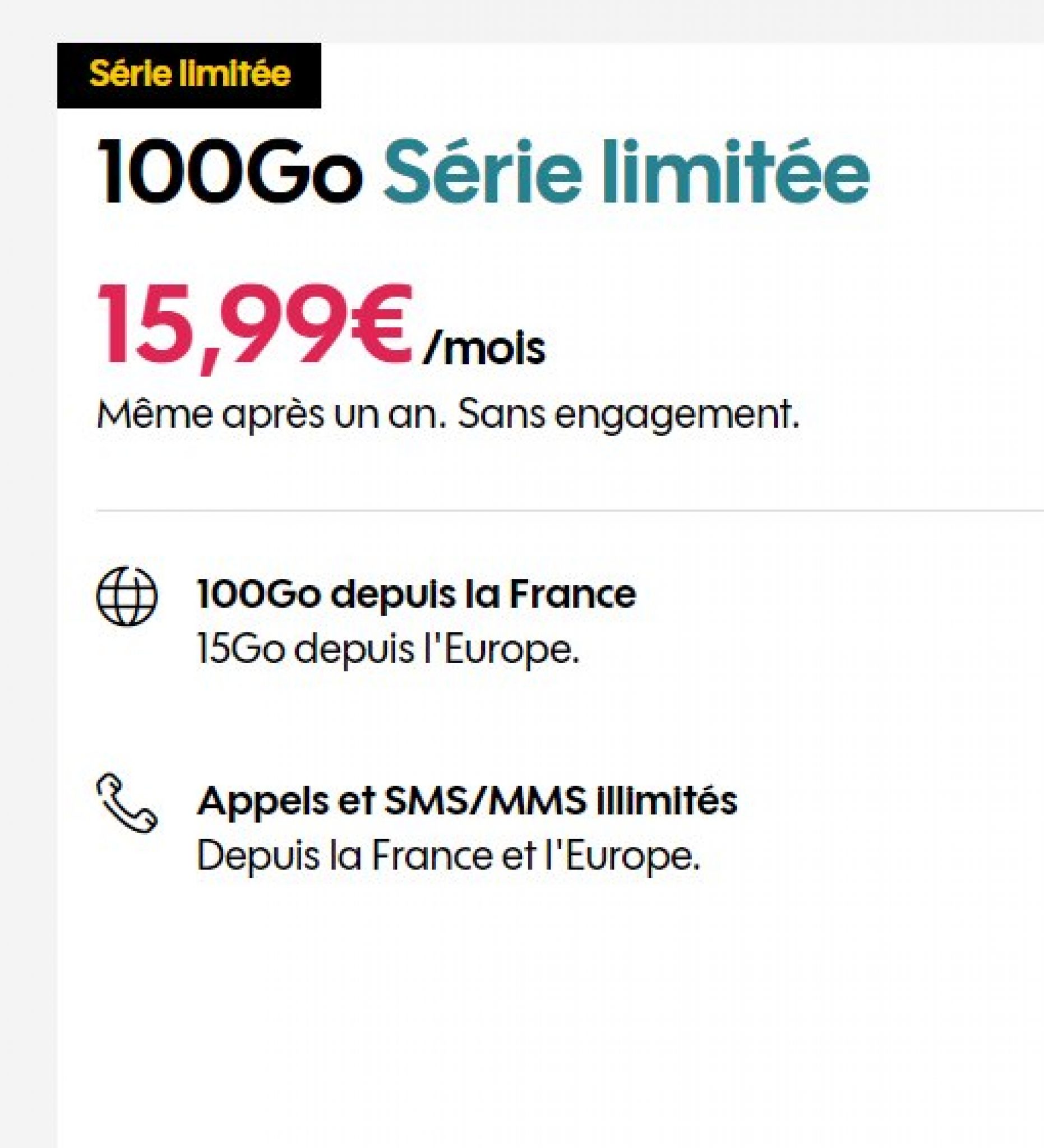 Bon plan chez SOSH avec le forfait mobile 100Go à 15.99€ par mois