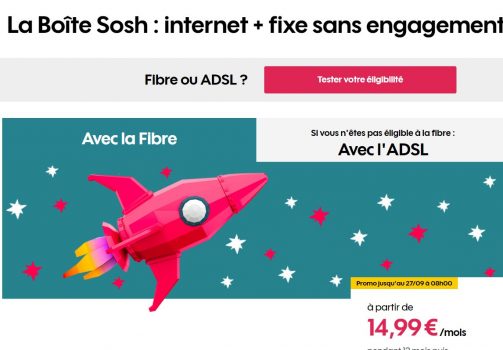 Promo Boite Sosh à prix réduit : 14.99€ en fibre ou Adsl