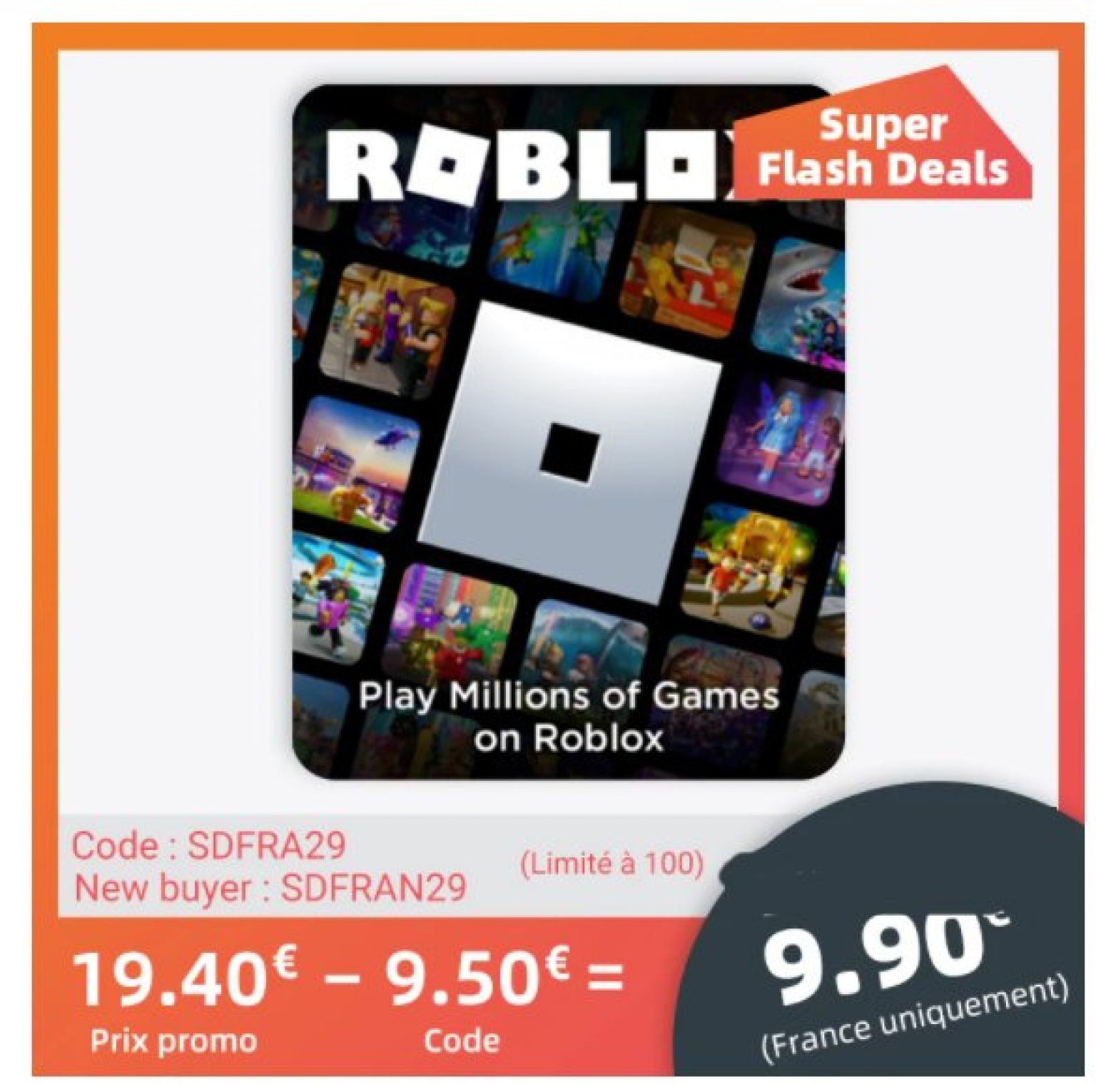 Carte cadeau Roblox de 20€ avec plus de 50% de réduction