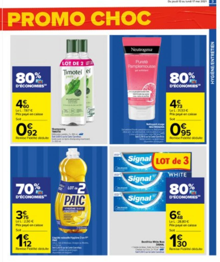 Carrefour 13-17 mai : promo choc avec 4 articles avec 80% sur la carte