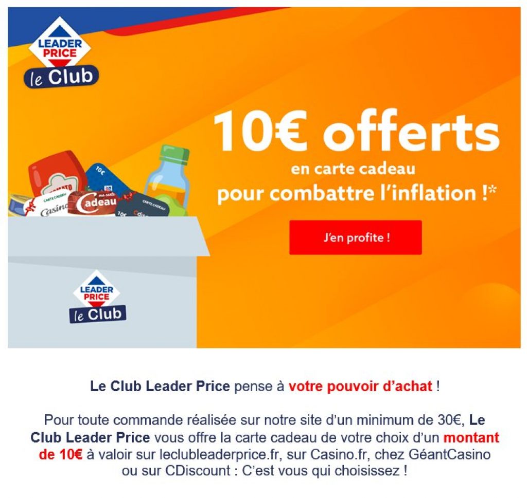 Club Leader price : une carte cdiscount, leader , casino de 10€ offerte ...