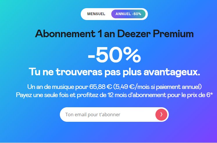 Black Friday Deezer : 50% de réduction sur l'abonnement annuel ( 65€ )