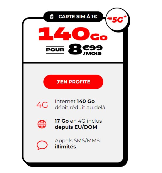 pas cher à moins de 9€ le forfait mobile 140go 5G chez NRJ MOBILE