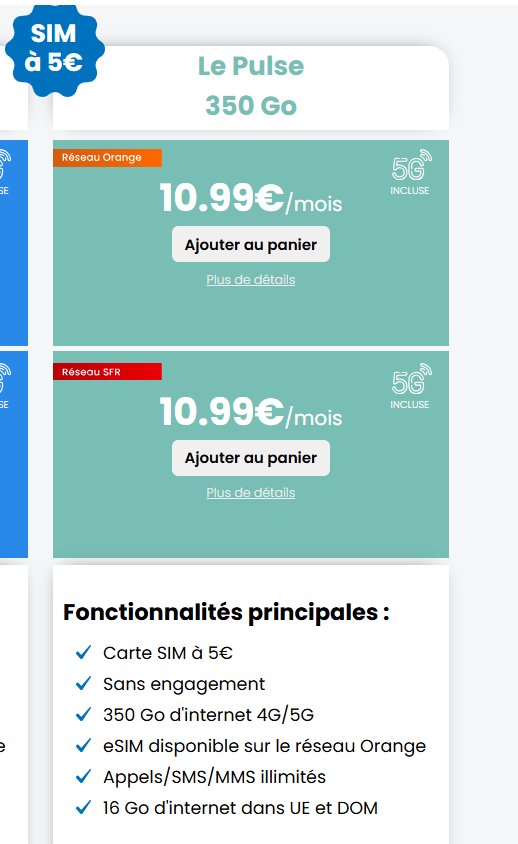 10.99€ un forfait mobile avec 350Go d'internet sur le réseau ORANGE