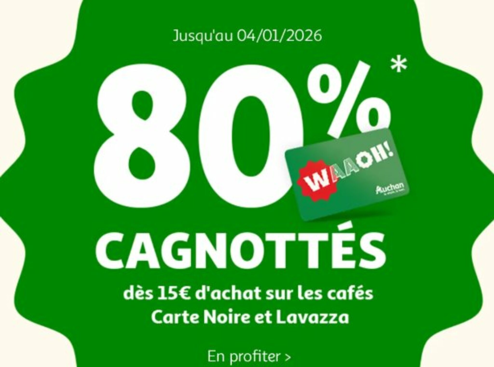 Auchan : 80% sur la carte sur les cafés Carte Noire et Lavazza